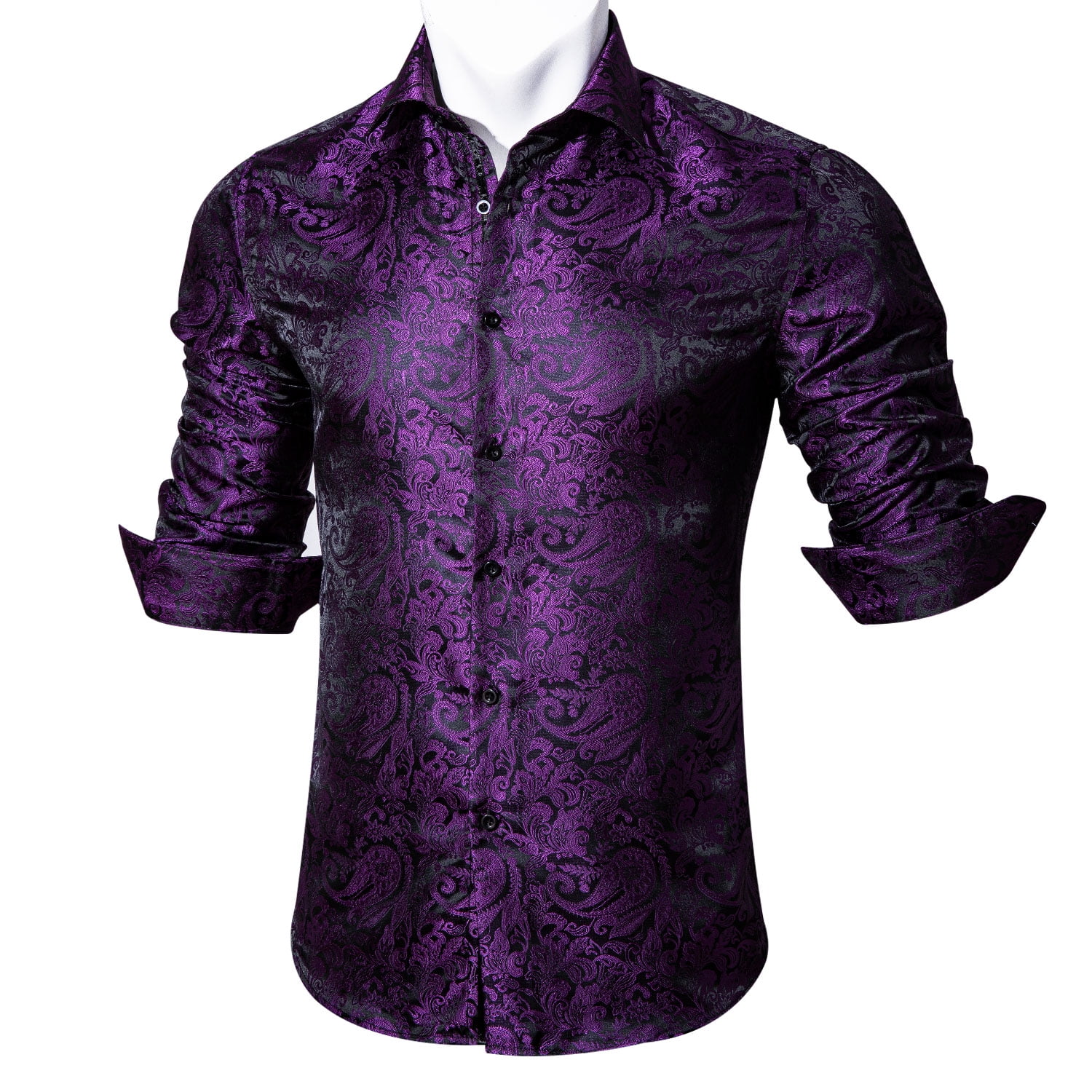 Barry.Wang Men Dress Shirts Paisley Design Woven Silk Dress Shirt Long Sleeve Fashion - Walmart.com