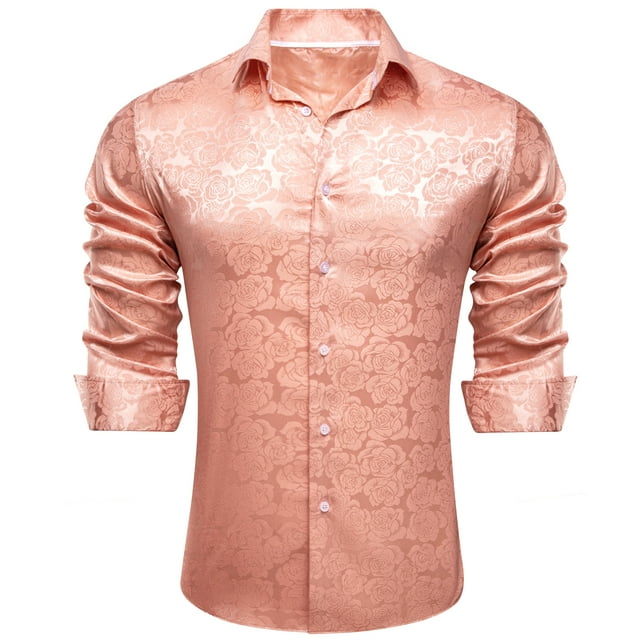 Barry.Wang Men Dress Shirts Paisley Design Woven Silk Dress Shirt Long ...