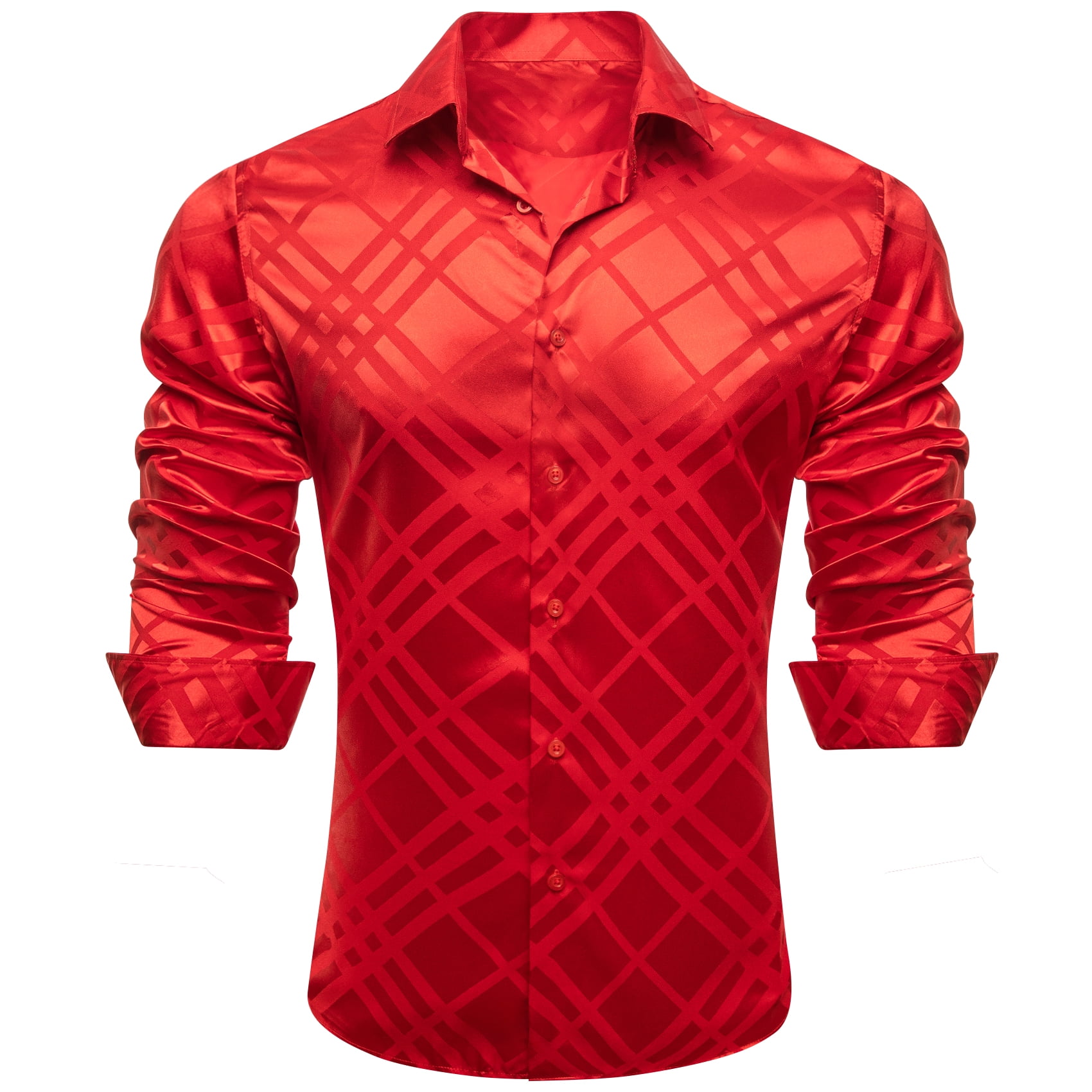 Barry.Wang Men Dress Shirts Paisley Design Woven Silk Dress Shirt Long ...