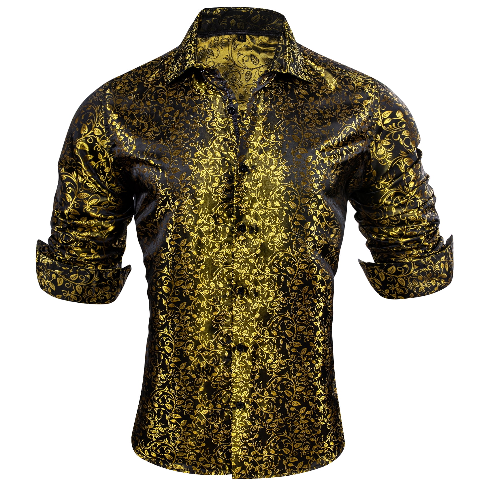 Barry.Wang Men Dress Shirts Paisley Design Woven Silk Dress Shirt Long Sleeve Fashion - Walmart.com
