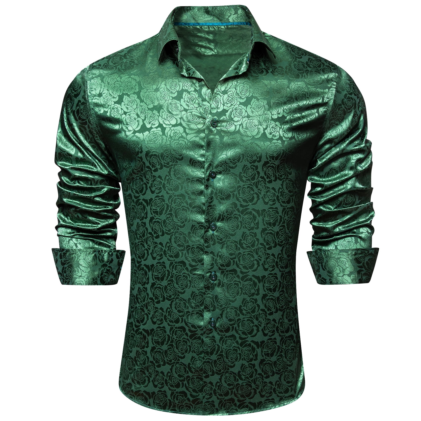 Barry.Wang Men Dress Shirts Paisley Design Woven Silk Dress Shirt Long ...