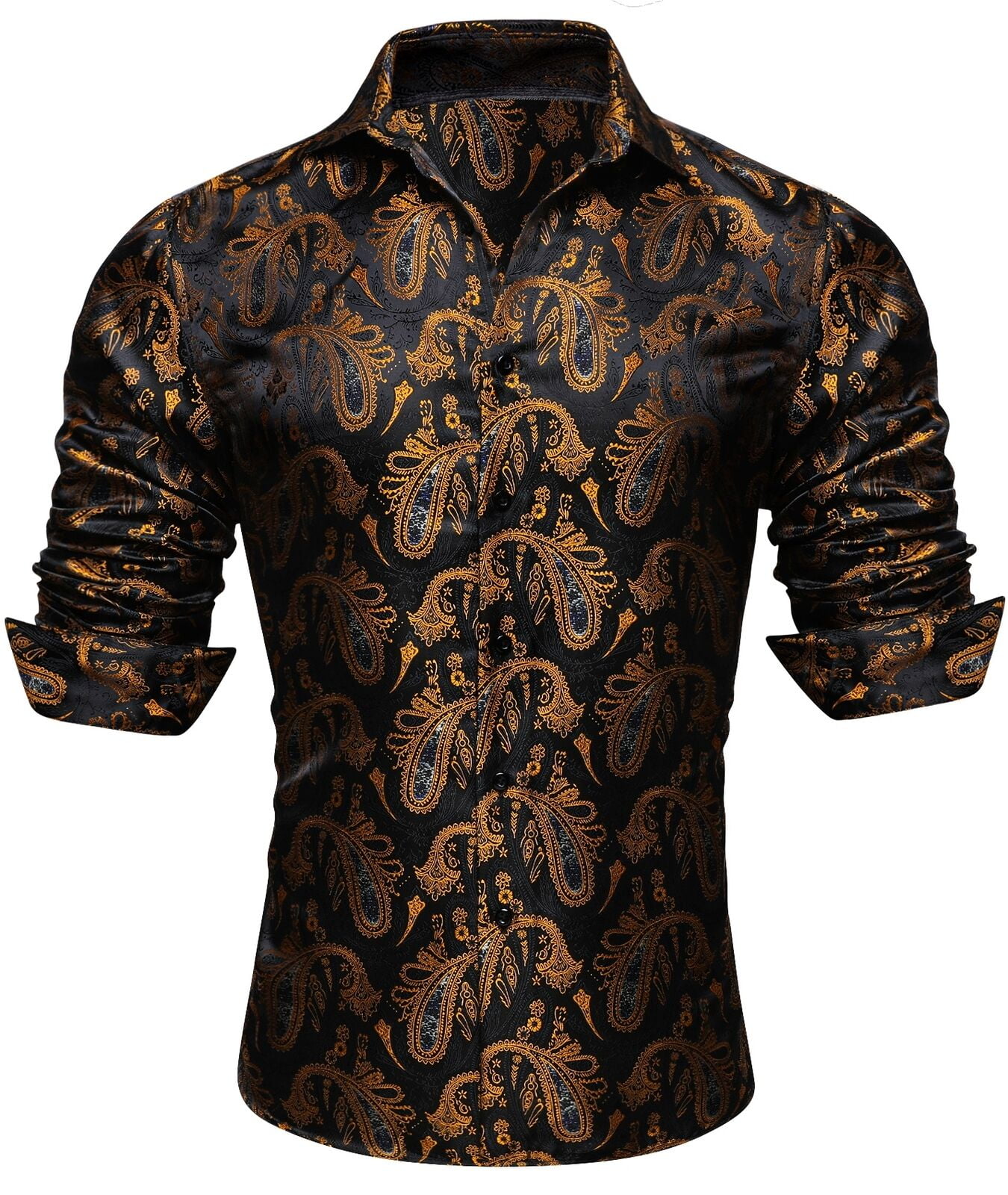 Barry.Wang Men Dress Shirts Paisley Design Woven Silk Dress Shirt Long Sleeve Fashion - Walmart.com