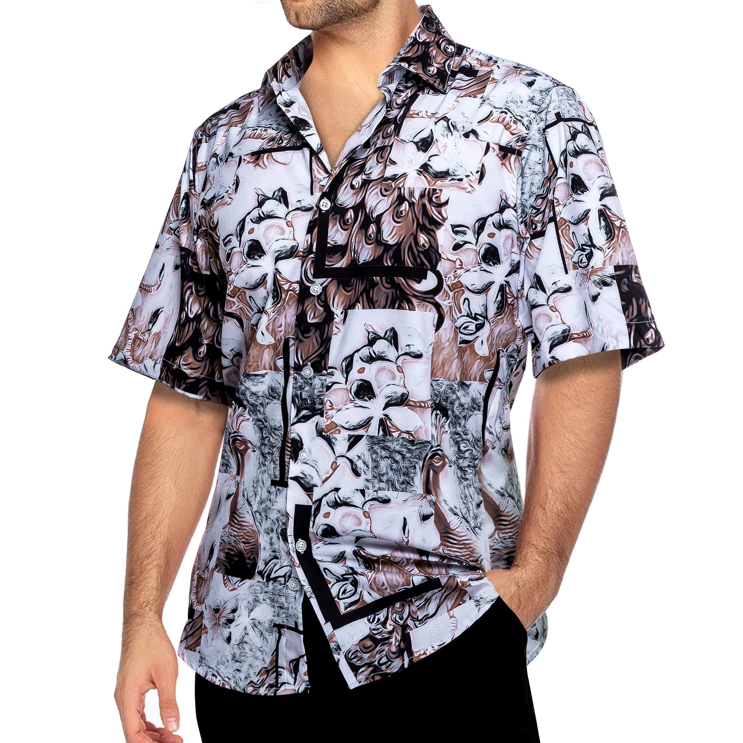 Barry.Wang Men Shirts Short Sleeve Cotton Hawaiian Beach Shirts Summer ...