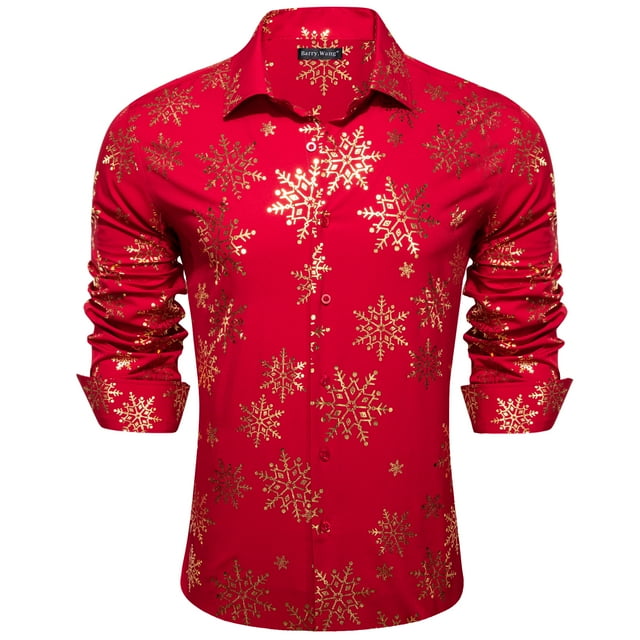 Barry.Wang Men's Christmas Dress Shirts,Cotton Long Sleeve Holiday Shirt for Men Vacation ...