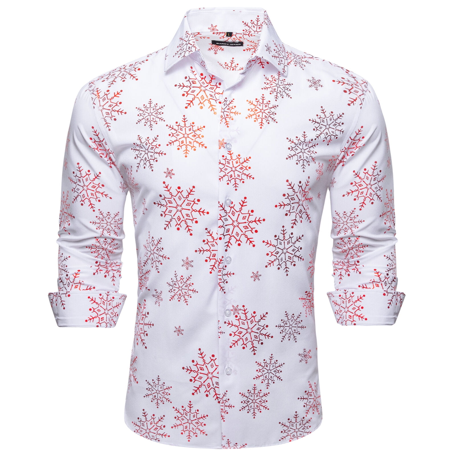 Barry.Wang Men's Christmas Dress Shirts,Cotton Long Sleeve Holiday ...