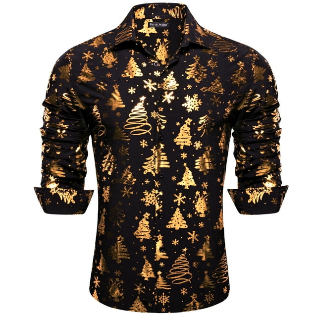 Barry.Wang Men's Christmas Dress Shirts,Cotton Long Sleeve Holiday ...