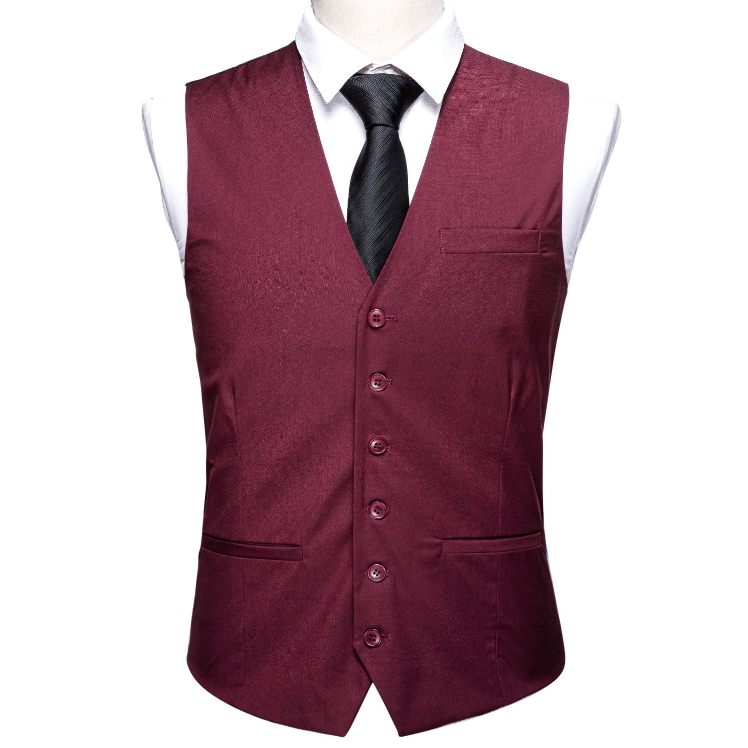 Barry.Wang Men's Suit Vest V-Neck Solid Color Formal Waistcoat ...