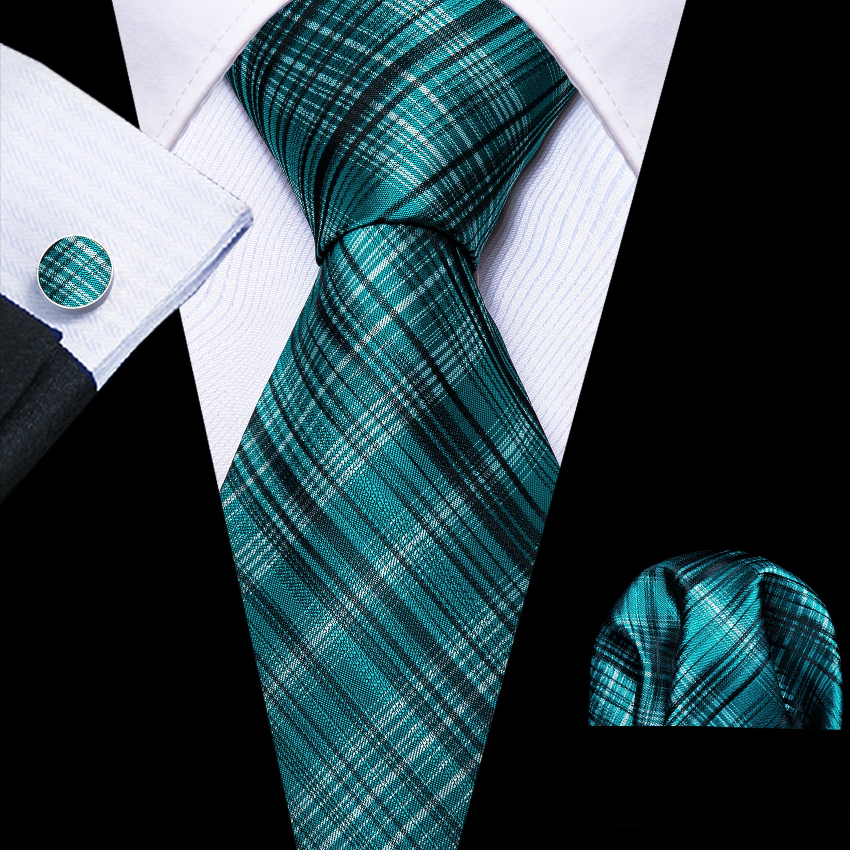 Barry.Wang Men's Ties Formal Stripe Necktie Set with Handkerchief ...