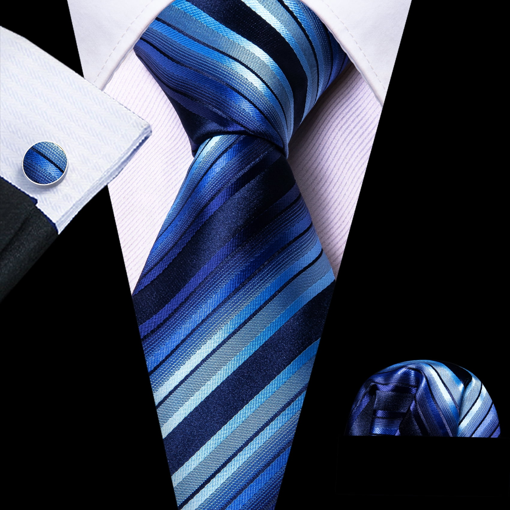 Barry.Wang Men's Ties Formal Stripe Necktie Set with Handkerchief ...
