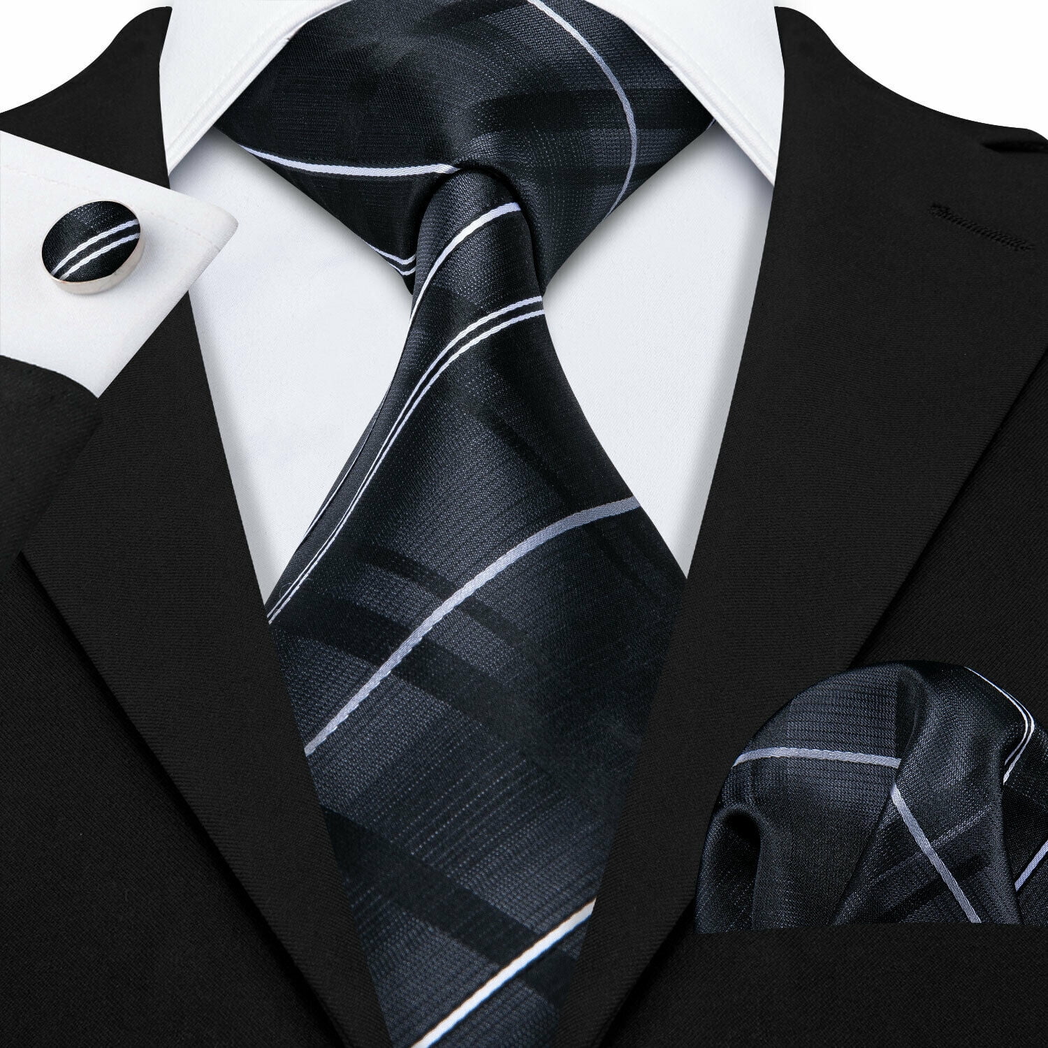Barry.Wang Men's Ties Formal Stripe Necktie Set with Handkerchief ...