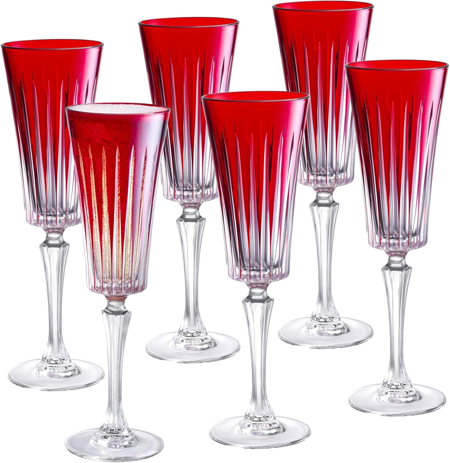Barski Colored Champagne Flute Glasses - Ruby (Red) Toasting Champagne ...