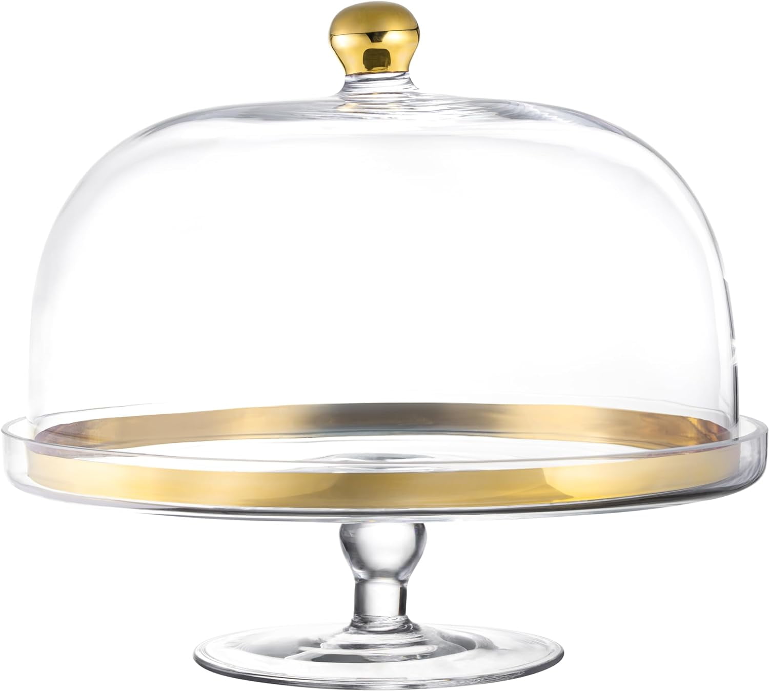 Barski Glass - Cake Stand - and - Dome - with - Gold Rim - and - Gold ...