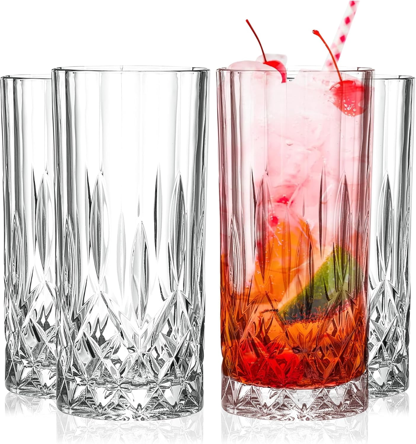 Barski Highball Glass - Drinking Glasses - Set of 4 - Hiball Tumblers ...
