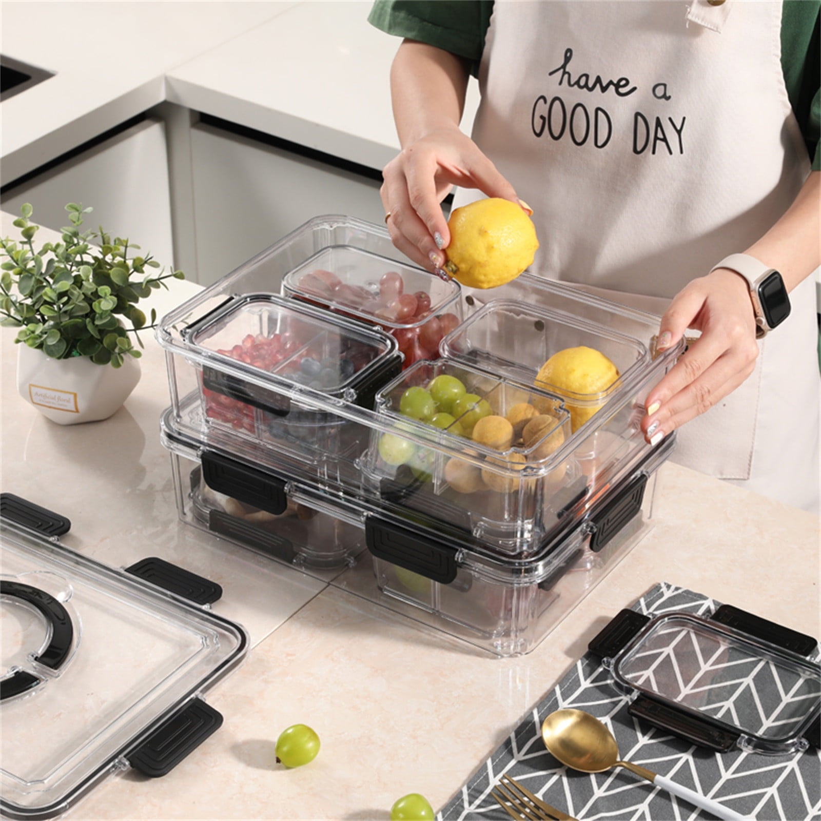 Barsme Airtight Snack Box,Divided Serving Tray With Lid And Handle ...