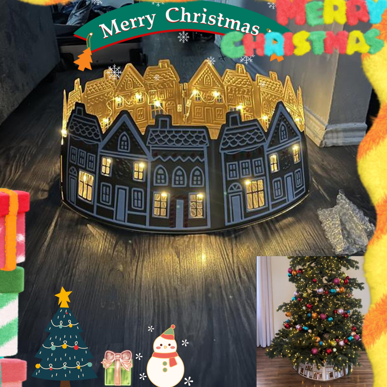 Barsme Gingerbread House Christmas Tree Collar Led Christmas Tree ...