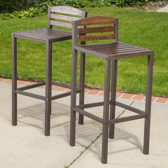 Barstool Set of 2 | Acacia Wood's Wear Resistance | Powder-Coated Iron ...