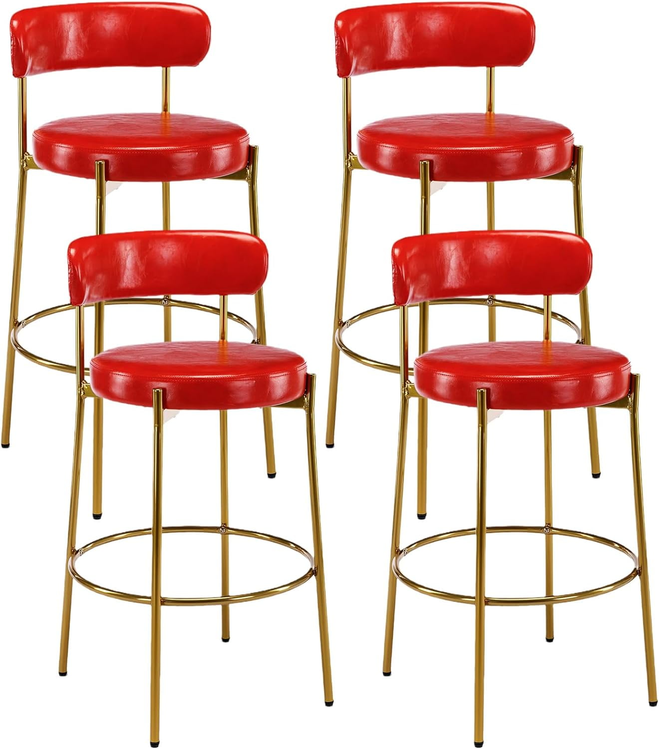 Barstool Set of 4, Faux Leather Bar Stools with Back, Upholstered ...