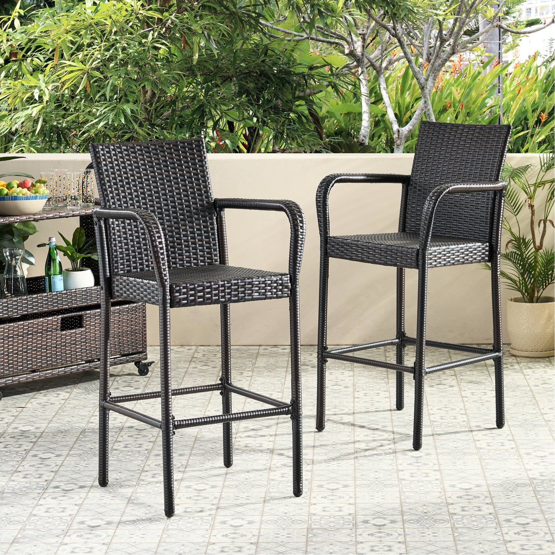 Barstool with Flared Structure, Polyethylene Rattan, Metal Frame ...