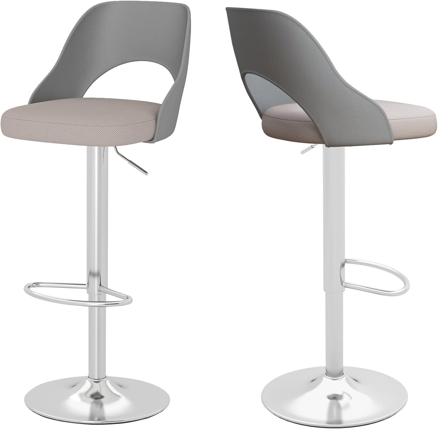 Barstools Set of 2, Height Adjustable Swivel Counter Bar Stool with Hollowed-Out PP Gray Back ...