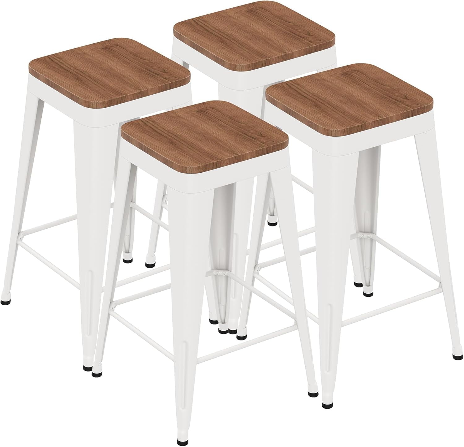 Barstools Set of 4 White Metal Bar Stools Modern Bar Chairs with Wood ...