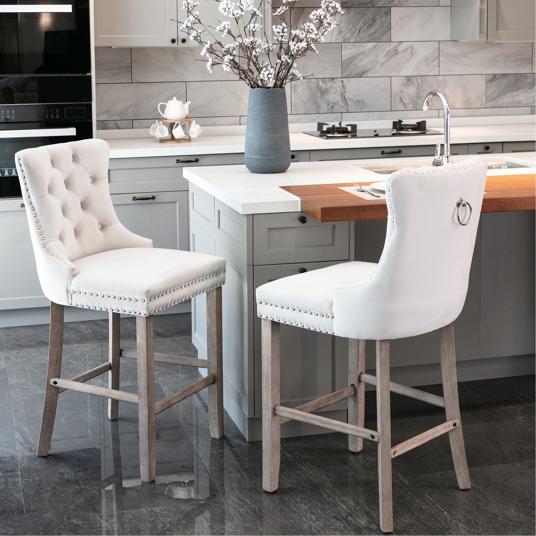 Barstools Set / Beige Color, Hand - made Backrest Details / Enhance ...