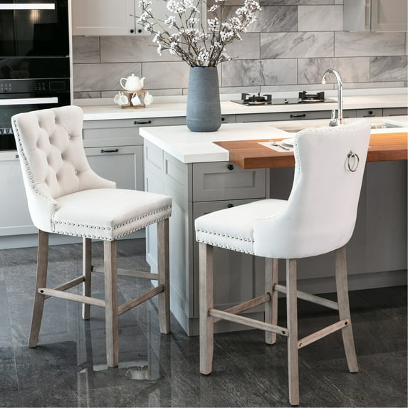 Barstools Set / Beige Color, Hand - made Backrest Details / Enhance ...