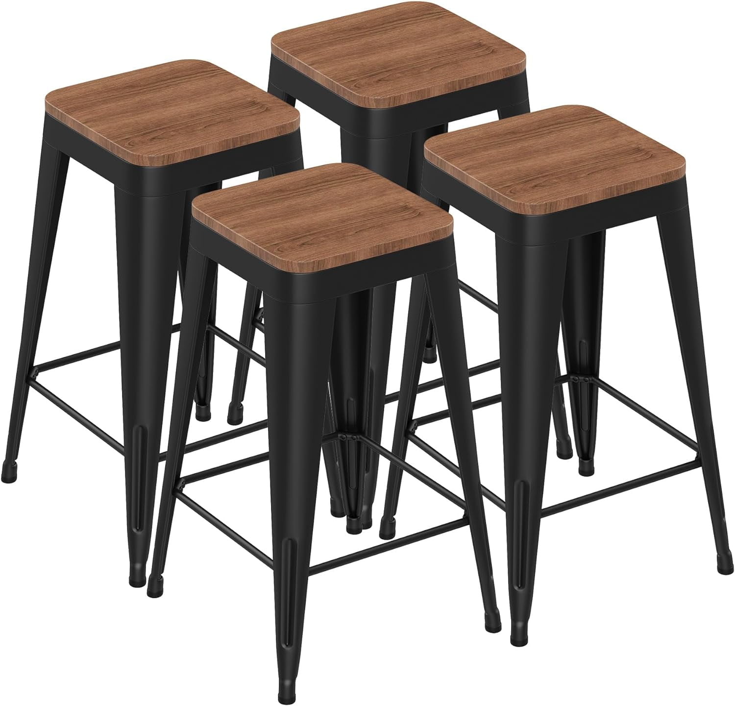 Barstools Set of 4 Black Metal Bar Stools Industrial Modern Bar Chairs ...