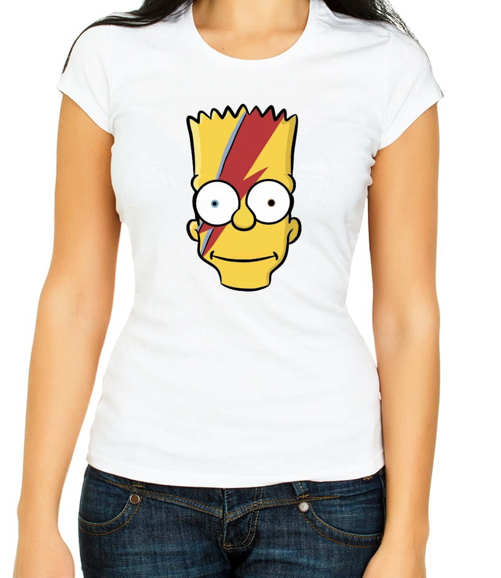 Bart Simpson David Bowie White / Black Women's 3/4 Short Sleeve T-Shirt ...