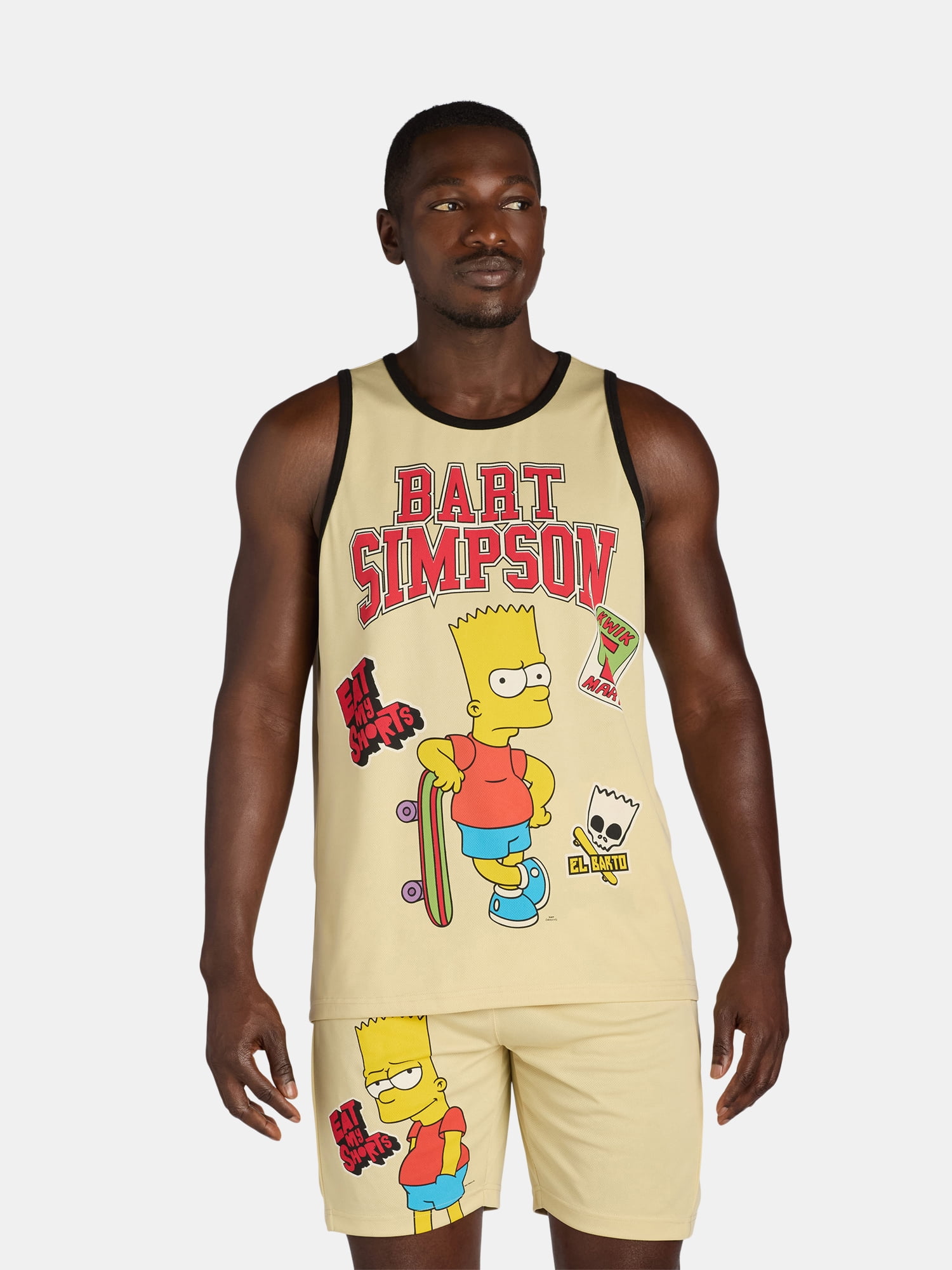 Bart Simpson Men's Front and Back Graphic Basketball Jersey, Sizes S ...