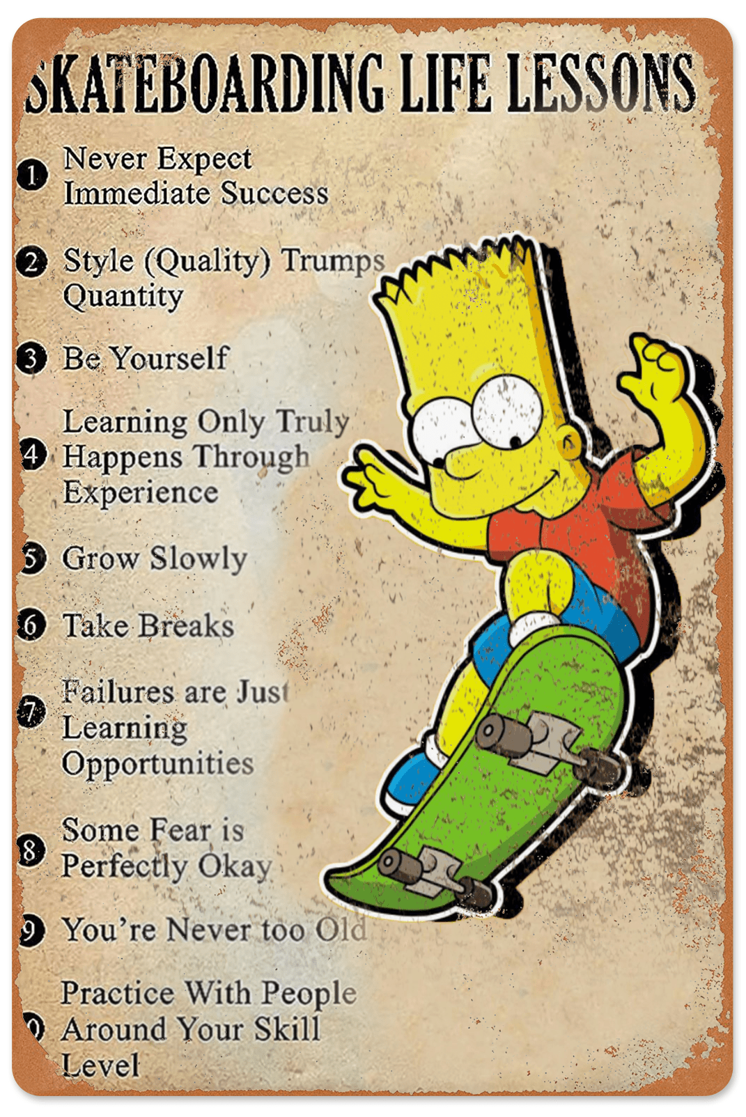 Bart Simpson Skateboard Metal Poster Skateboarding Life Lessons The ...