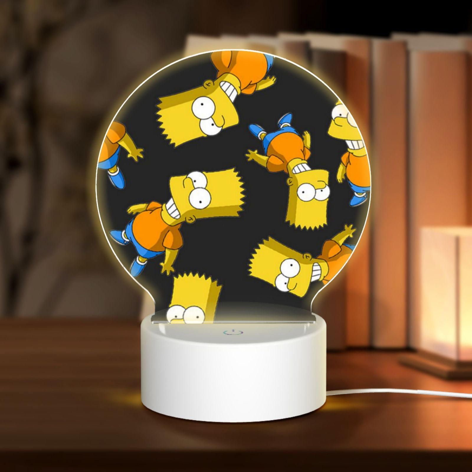 Bart The Simpsons Cartoon Round Acrylic Night Light USB Cable LED Lamp ...