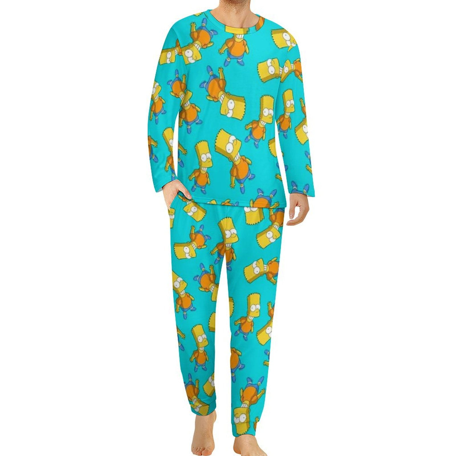 Bart The Simpsons Men's Pajama Set Long Sleeve Crew Neck T Shirt ...