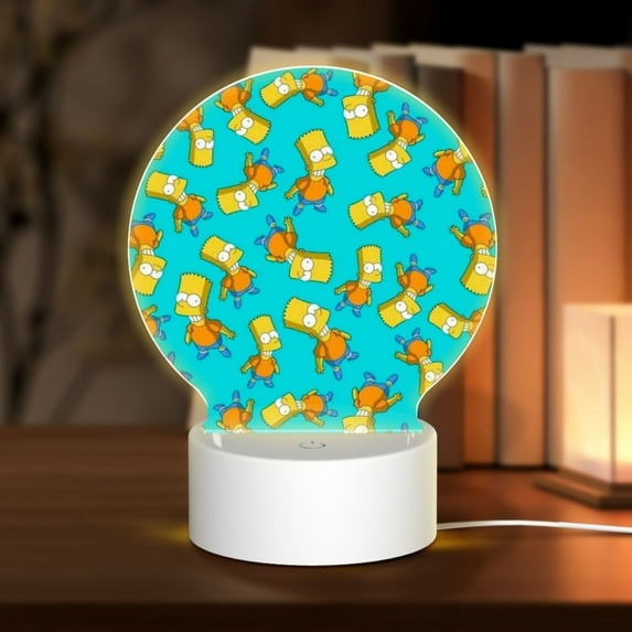 Bart The Simpsons Round Acrylic Night Light USB Cable LED Lamp Base ...