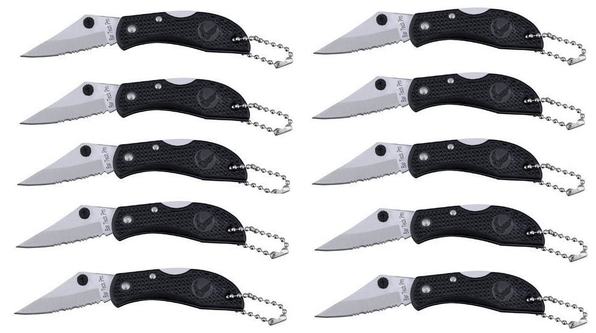 Bartech Pro Set of 10 Mini Half-Serrated Key Chain Knives, Stainless ...