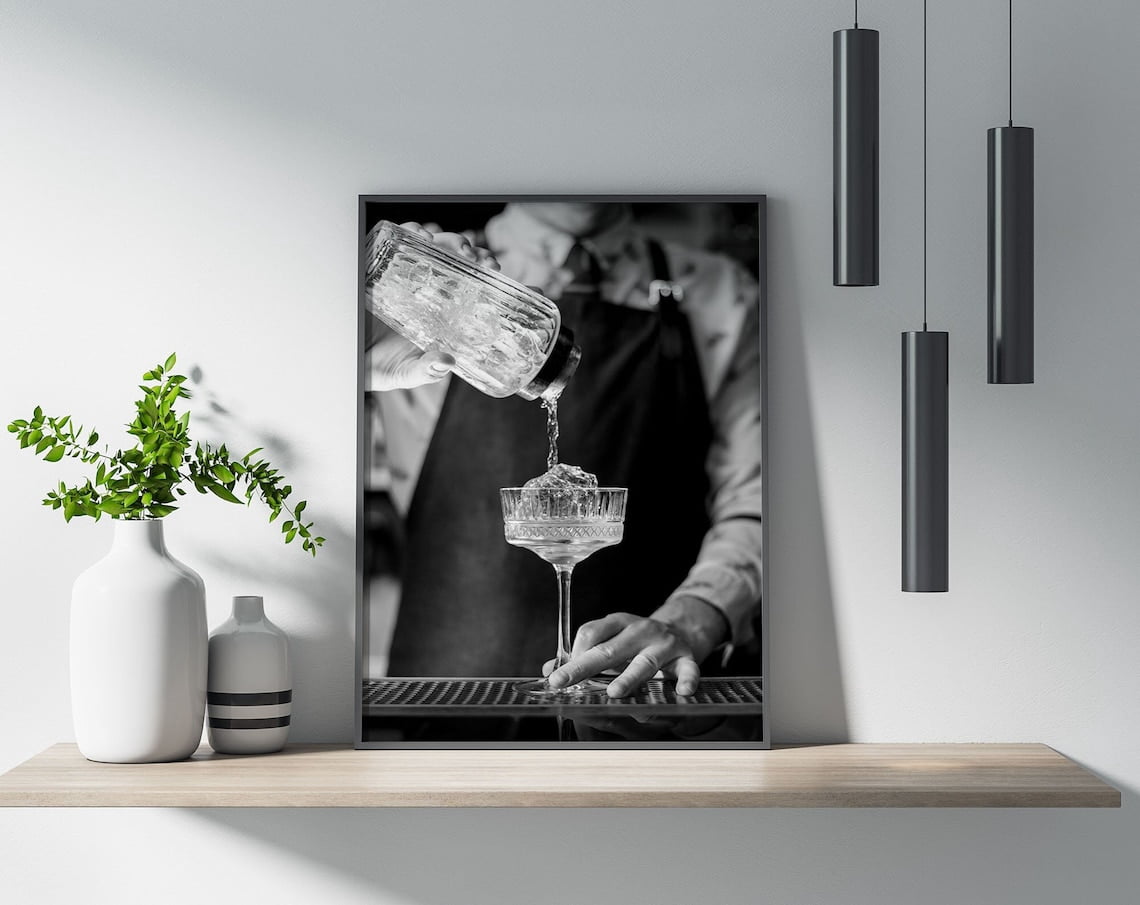Bartender Cocktail Art Print Black and White Bar Decor, Unframed Paper ...