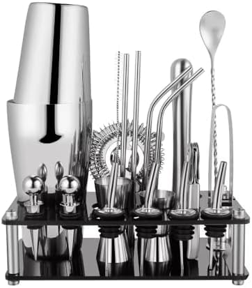 Bartender Cocktail Mixing Kit, Silver Barware Set, Professional Bar ...