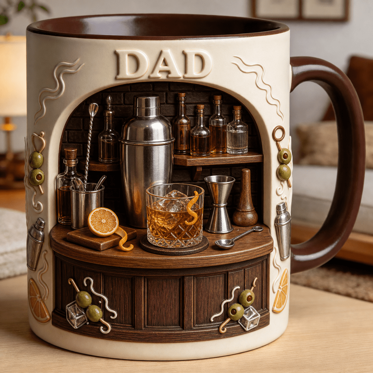 Bartender Dad Accent Mug, Shaker Glass Bar Spoon Father’s Day Gift for ...