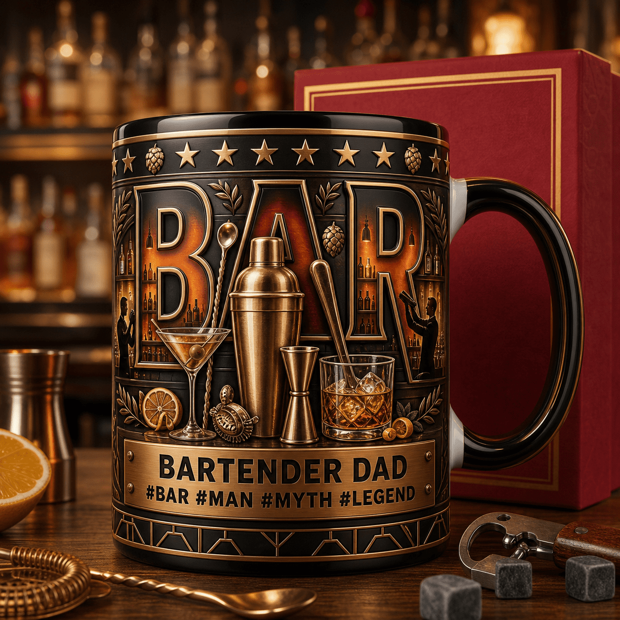 Bartender Dad Mug 3D Effect Bar Gift for Dad, Cocktail Lover, Man Myth ...