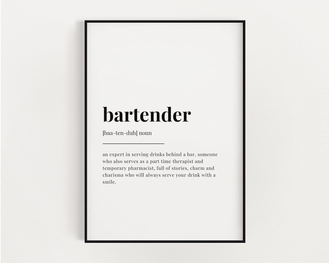 Bartender Definition Print, Wall Art Print, Quote Wall Art, Typography ...
