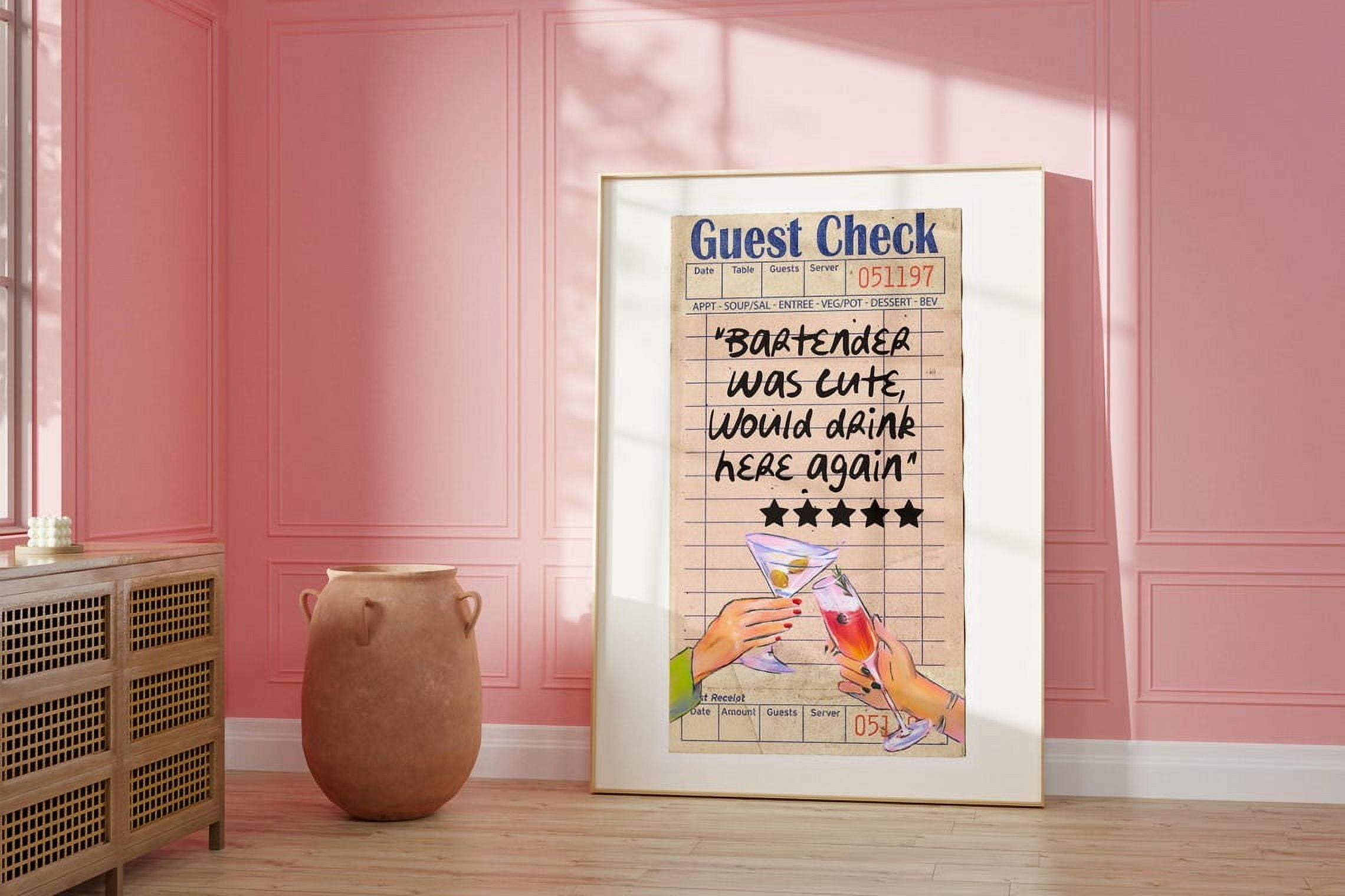 Bartender Guest Check Trendy Apartment Bar Cart Kitchen Art Decor ...