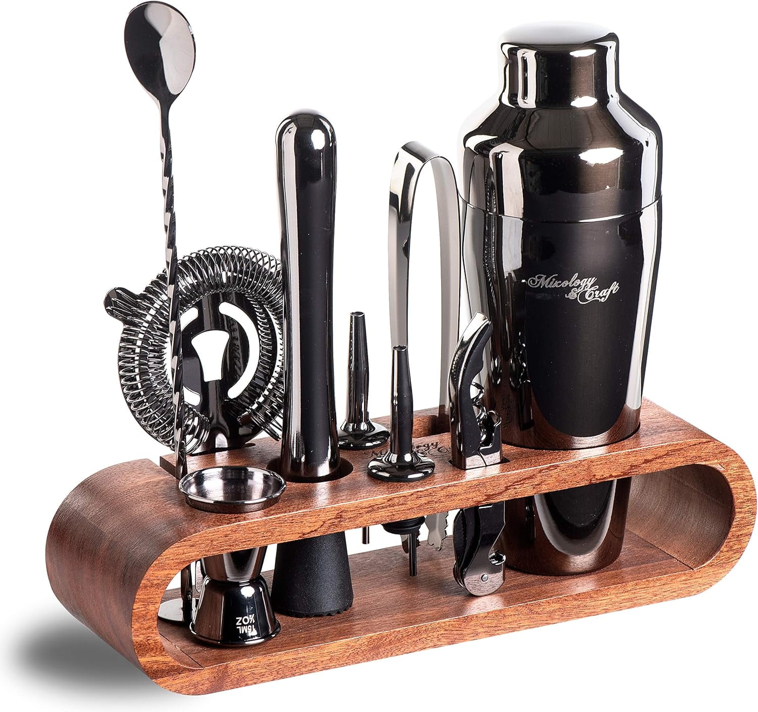 Bartender Kit: 10-Piece Bar Tool Set with Mahogany Stand | Perfect Home Bartending Kit and ...