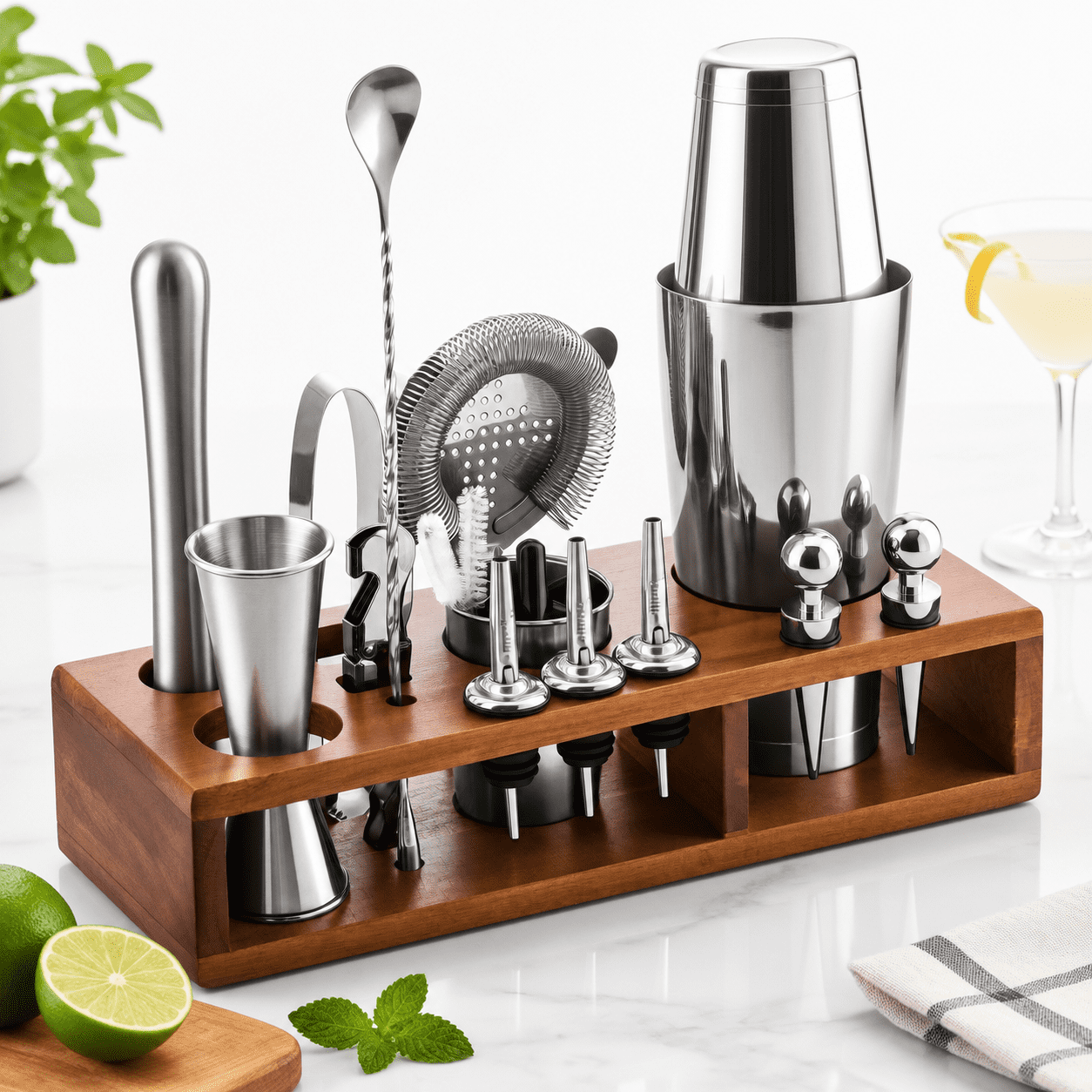 Bartender Kit - 23-piece Stainless-steel Cocktail Shaker Set With Stand ...