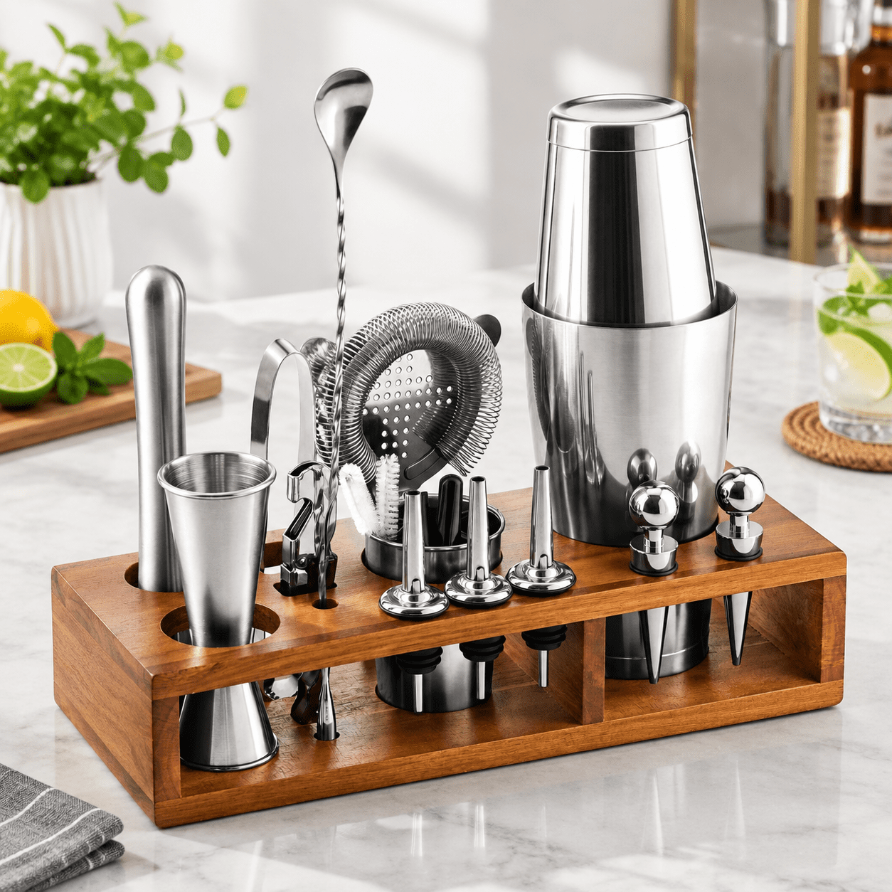 Bartender Kit - 23-piece Stainless-steel Cocktail Shaker Set With Stand ...