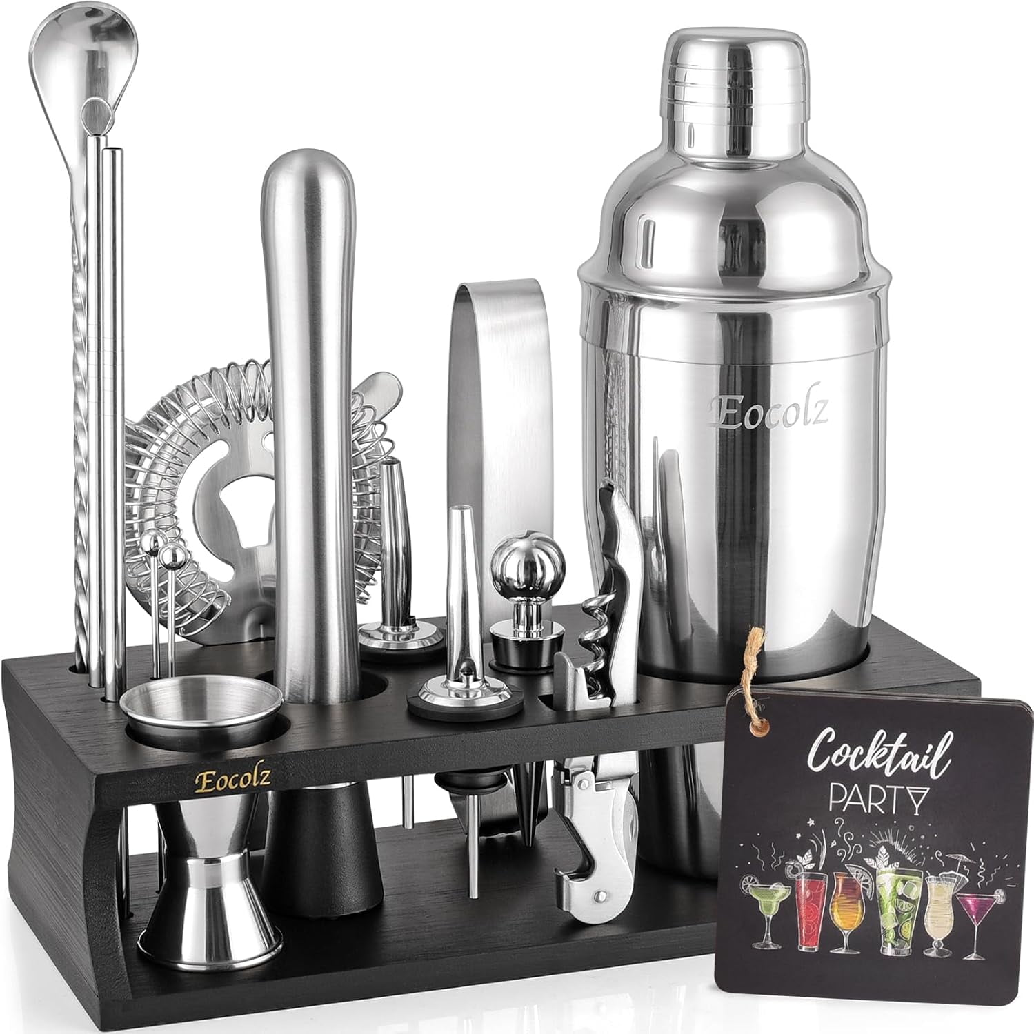 Bartender Kit Cocktail Shaker Set with Stand Bar Tool Bar Set for Drink Mixing Home Bartending ...