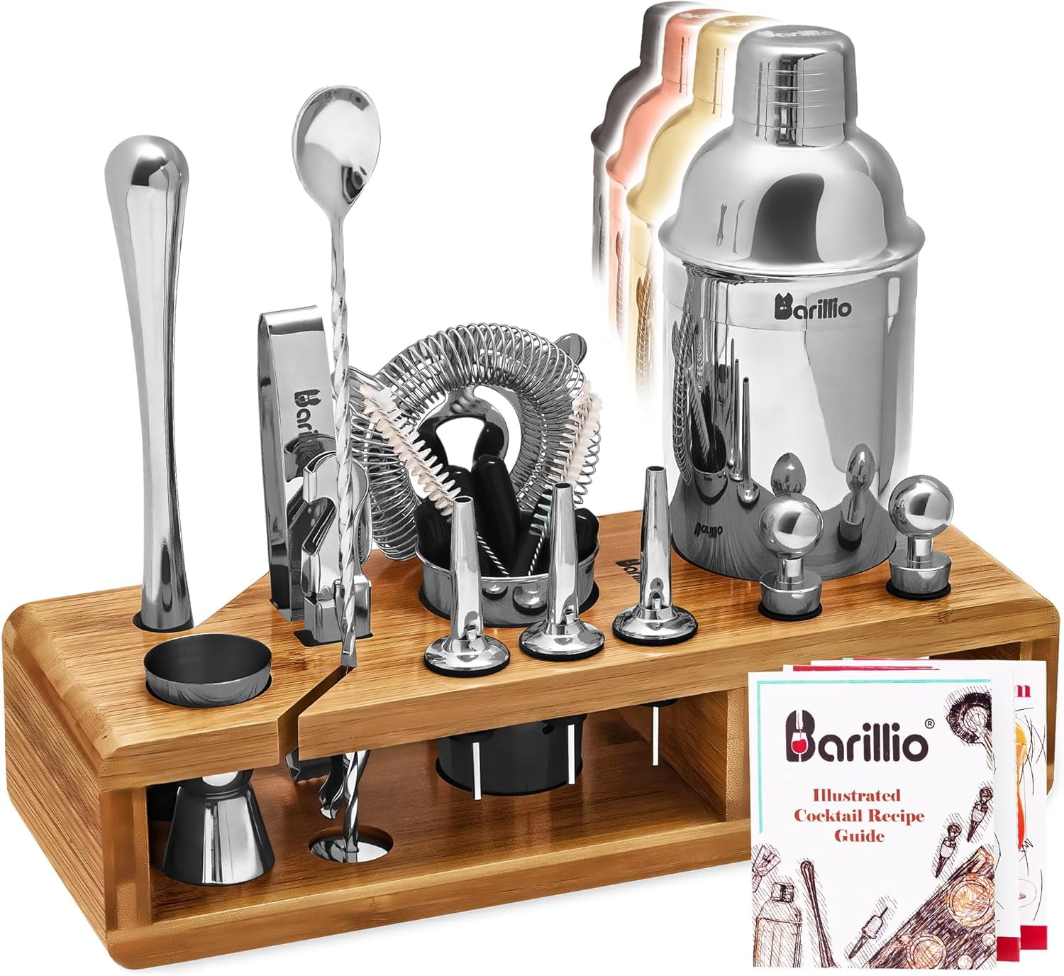 Bartender Kit - Stainless-Steel Cocktail Shaker Set w/Bamboo Stand ...