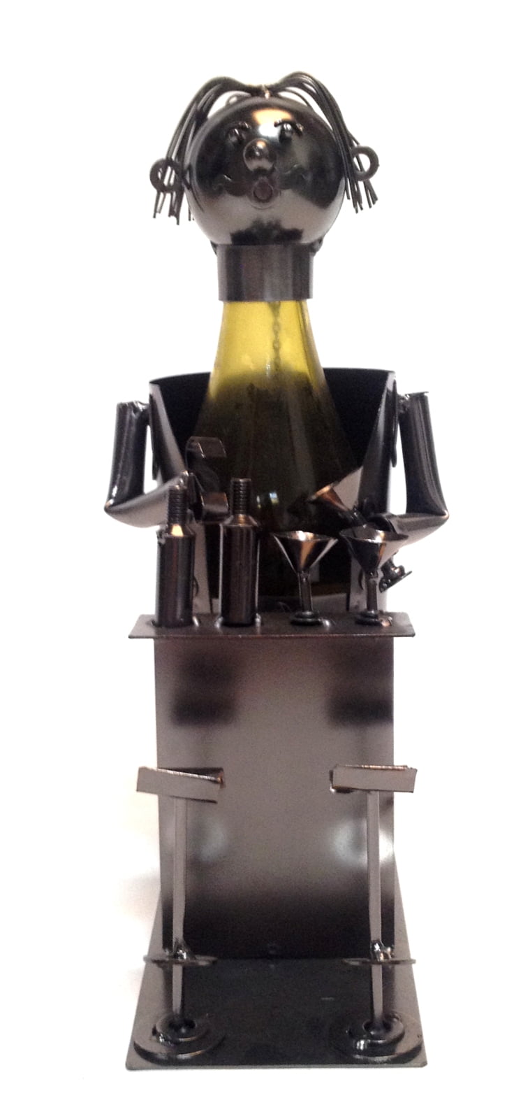 Bartender Mixing Drinks with Barstools Polished Metal Wine Caddy Bottle ...