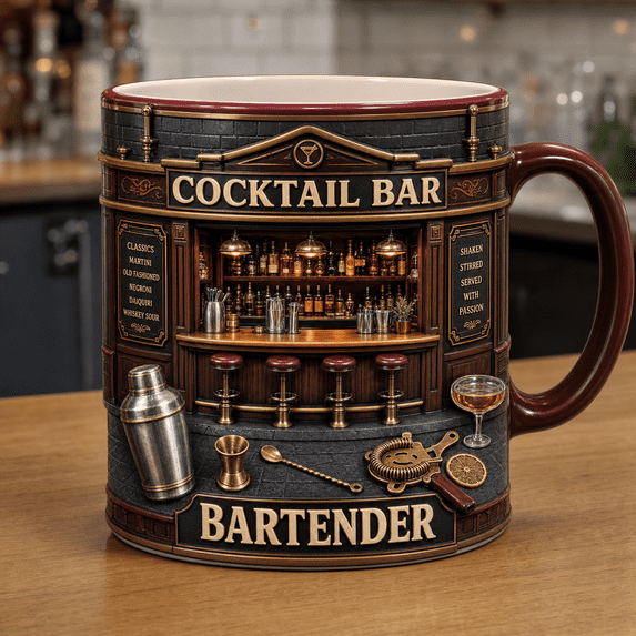 Bartender Mug 3D Effect Cocktail Bar Counter Coffee Cup with Cocktail ...