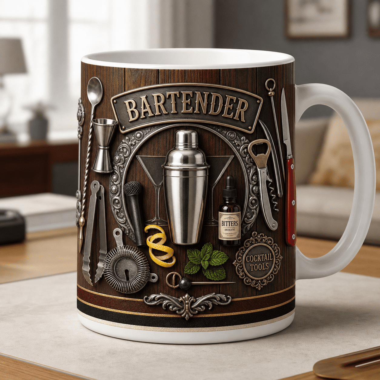 Bartender Mug 3D Effect Cocktail Tools Coffee Cup for Mixologists & Bar ...