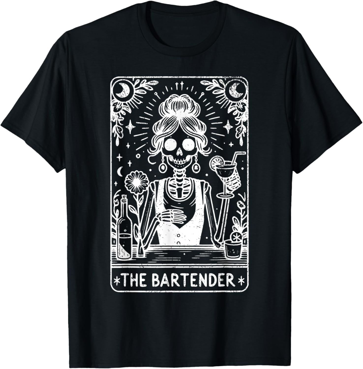 Bartender Tarot Card Skeleton Cocktail Witchy Vibes Alcohol T-Shirt ...