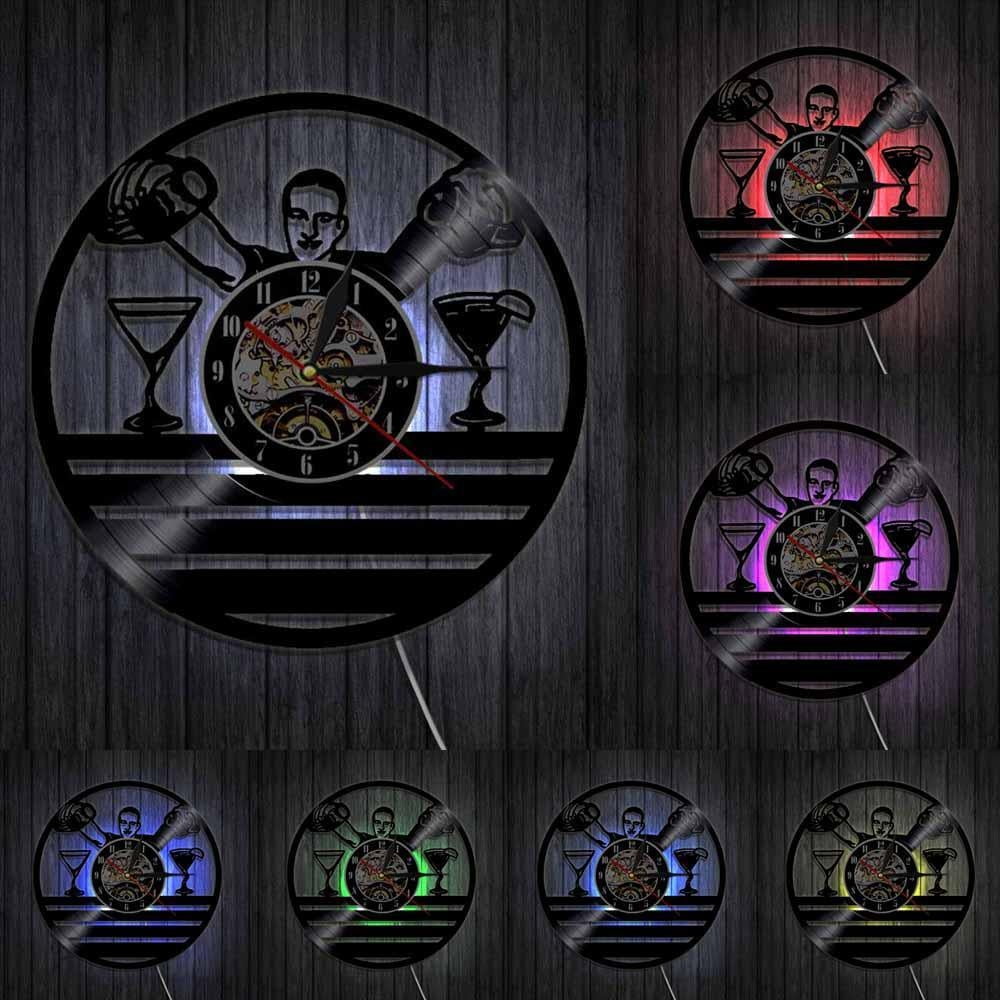 Bartender Wall Clock Pub Bar Barman Business Hanging Sign Wine Guy ...